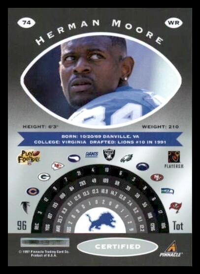 1997 Pinnacle Certified #74 Herman Moore | eBay