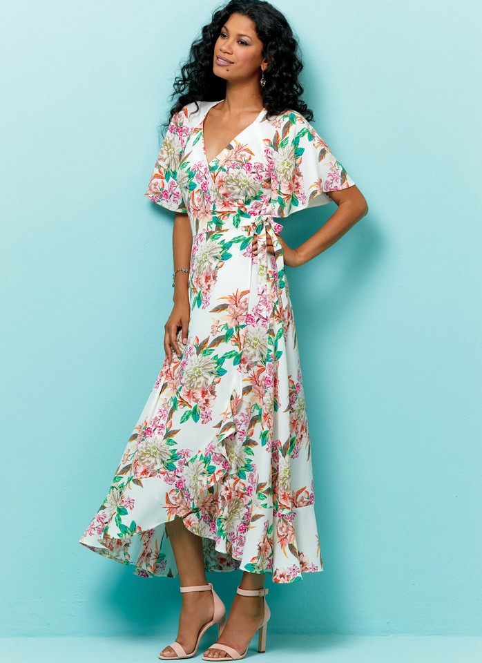 Butterick B6554 Misses Fitted Wrap Dress, Hi-low Ruffle Hem Dress ...