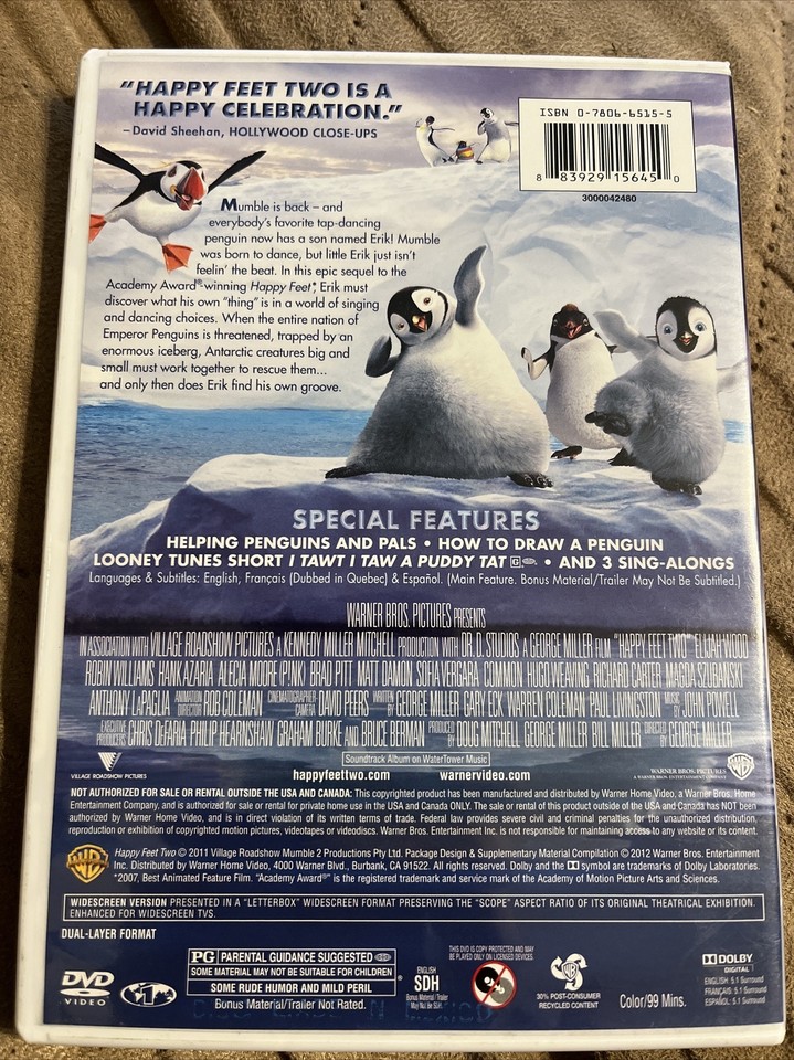 Happy Feet Two (DVD, 2011) Elijah Wood, Robin Williams, Hank Azaria ...