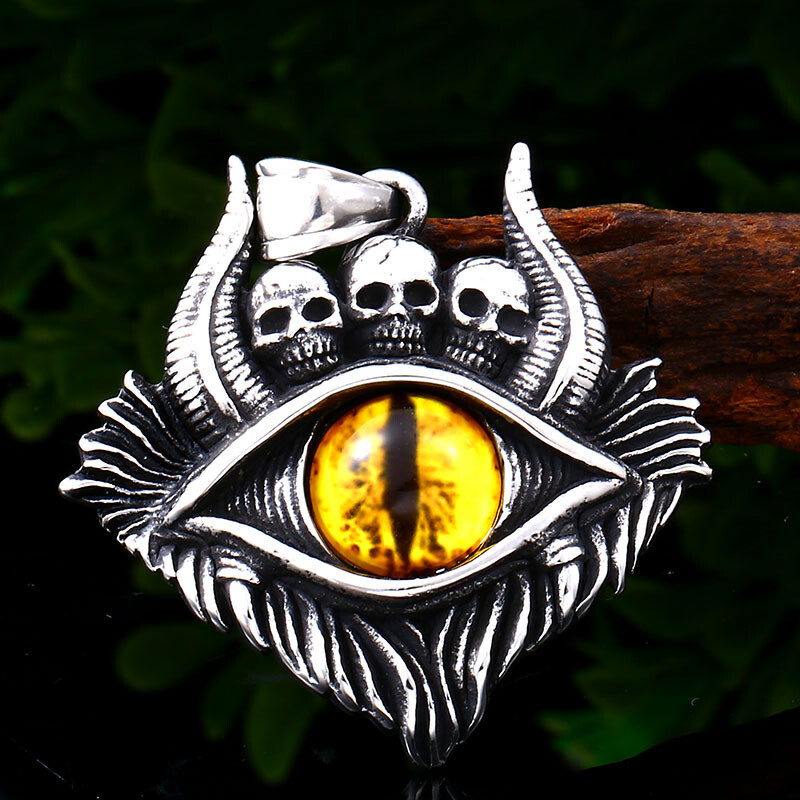 Mens Baphomet Skull Horned Demon Evil Eye Pendant Gothic Punk Necklace ...