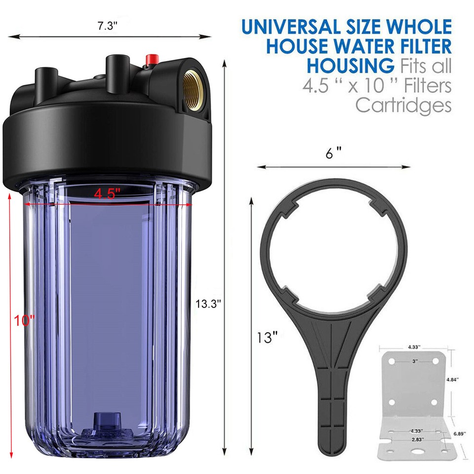 10 Inch Clear Whole House Water Filter Housing System 10" x4.5 ...