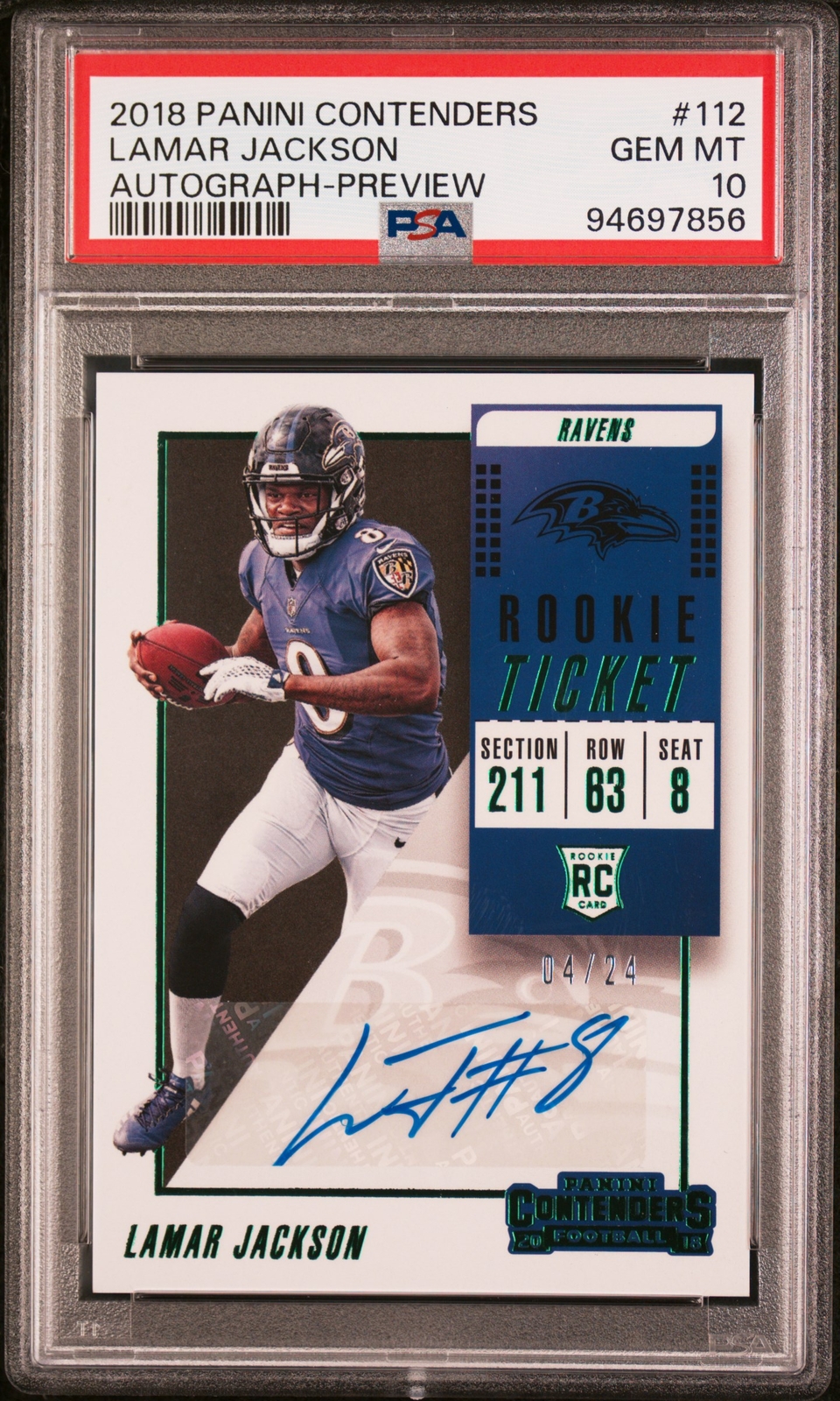 2018 Contenders Lamar Jackson Rookie Preview Ticket #112 POP 1 Auto ...