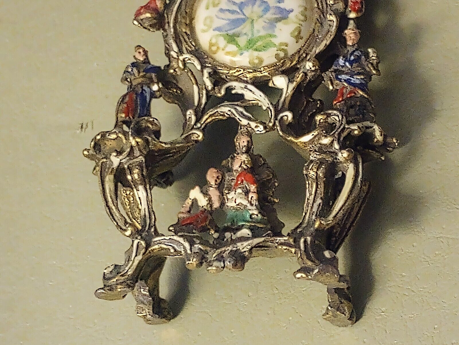 Antique Brass, Porcelain & Enamel Cherup & Figures C… - Gem