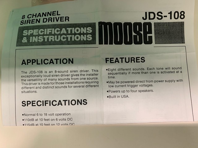 MOOSE / SENTROL JDS-108 Siren Driver 8 different sounds for sale online ...