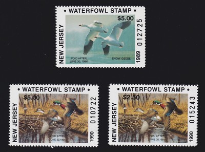 US NJ12-NJ14 $2.50-$5 New Jersey State Duck Stamp Lot Mint OG NH SCV ...