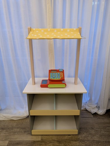 Wooden Kids Market Stall Shop Role Play Stand with Shelves + Toy Till ...