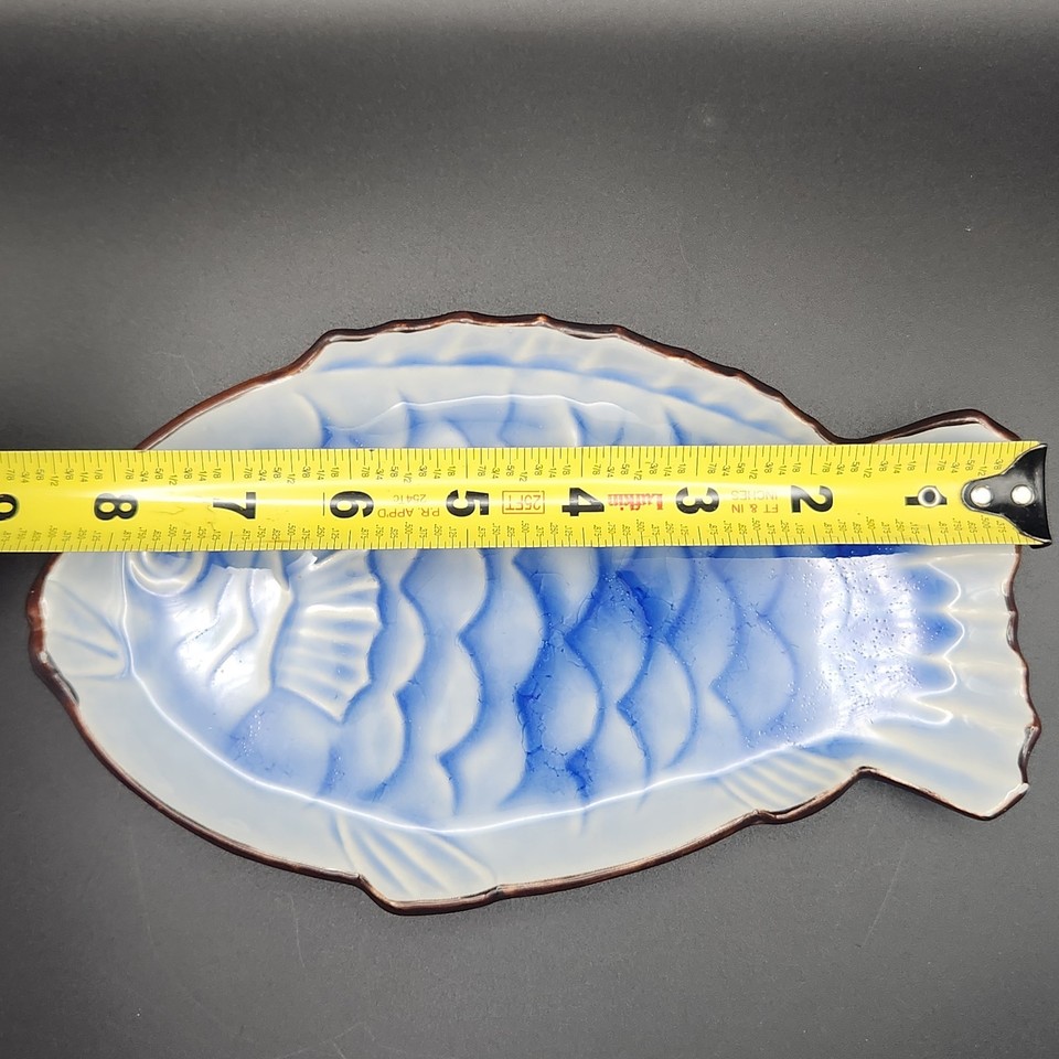 Japanese Fish-Shaped Sushi Dish Trinket Tray Cobalt Blue Crackle Glazed ...