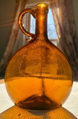 Awesome Amber Applied Handled Open Pontiled Chestnut Flask probably New ...
