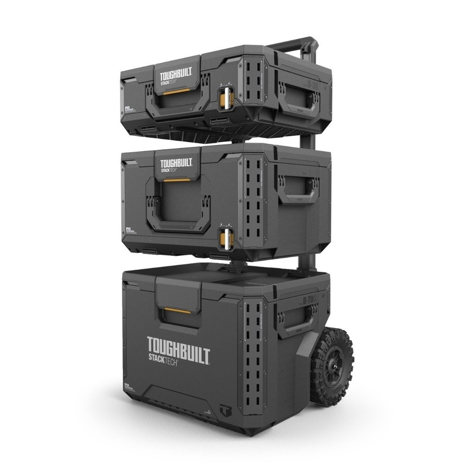 Toughbuilt StackTech 3 Piece Rolling Tool Storage Wheeled Box Case ...
