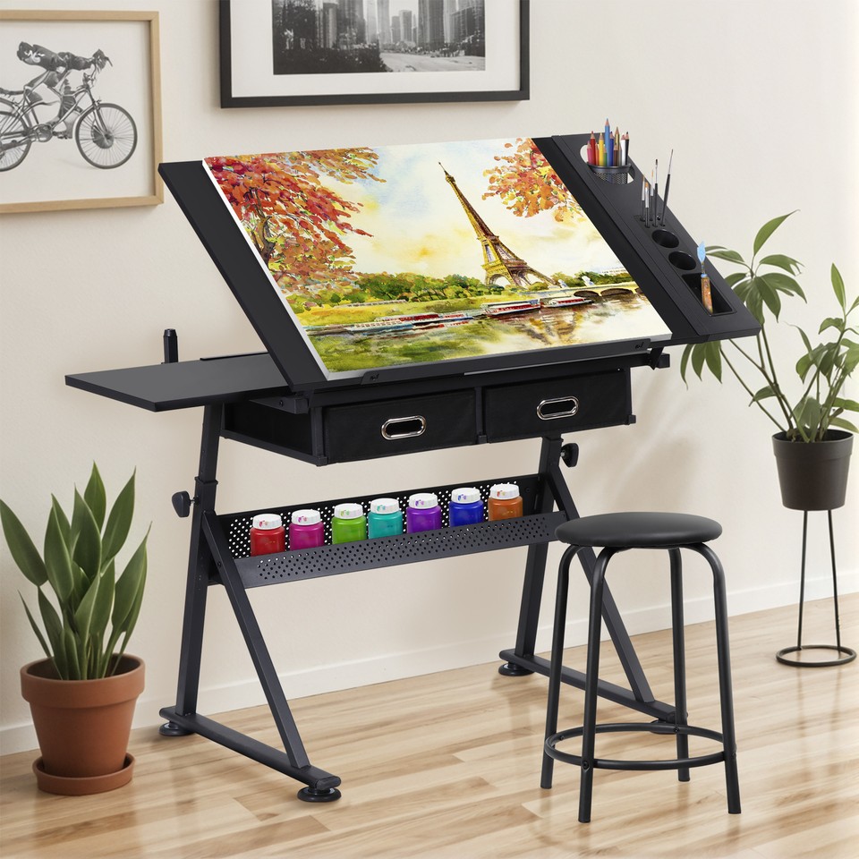 Drafting Table Artist Drawing Table Adjustable Craft Table w/Drawers ...