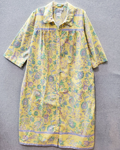 The Tog Shop Women Dress 1X Yellow Floral Midi Shirt Pearl Snap Collar ...
