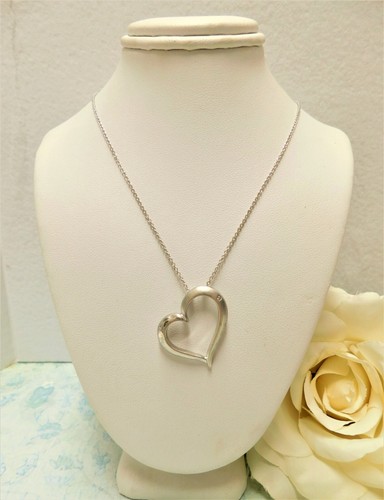 VINTAGE OPEN HEART .925 STERLING SILVER CRYSTAL RHINESTONE PENDANT ...