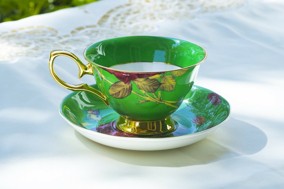 Grace Teaware Gold Green Stem Rose Bone China Tea Cup and Saucer | eBay