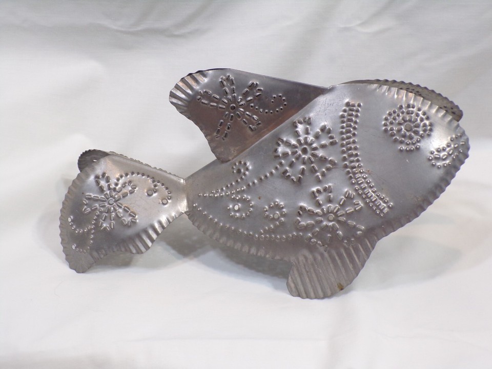 Rustic Primitive Punched Tin Goldfish Fish Tabletop Decoration 10" Long ...