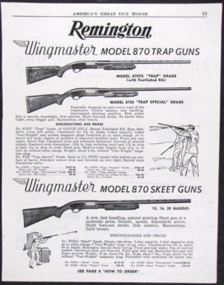 Vintage 1952 Remington 870 Shotgun Print Ad | eBay