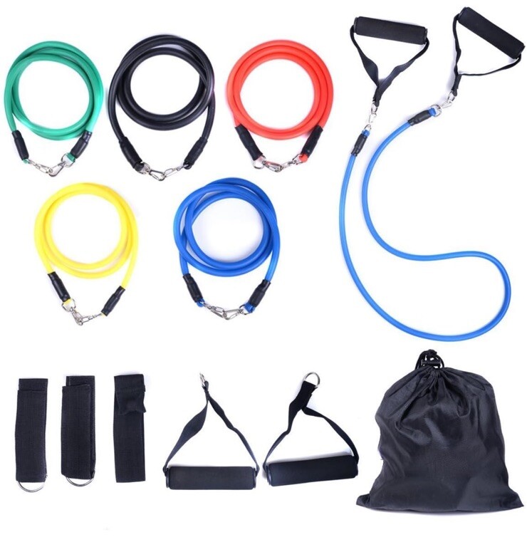 11-Piece Elastic Resistance Bands Set Work Out Band Kit for Home ...