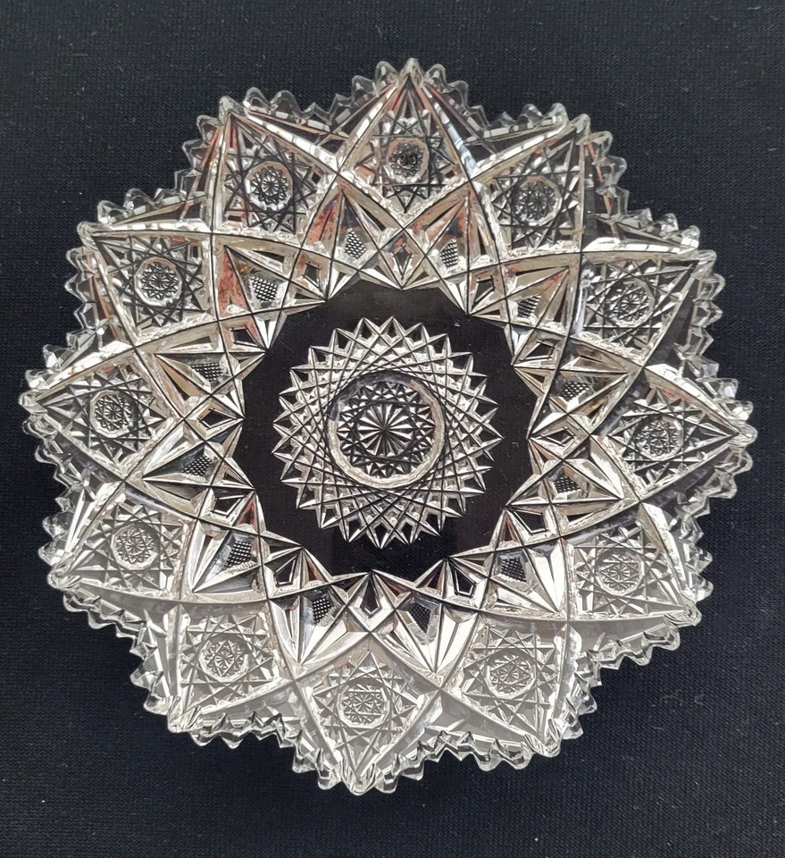 American Brilliant Cut Glass 7" Plate 24-Point Hobstar Attr Hoare ...