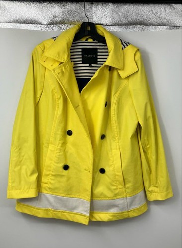 Talbots Womens Yellow Striped Lined Hooded Raincoat Jacket Reflective ...