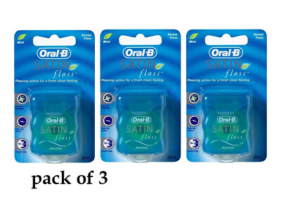 3 pack Oral B Floss Satin Mint Teeth Tooth Plaque Particles Gum Clean ...