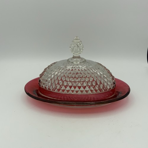 Vintage Indiana Diamond Point Ruby Red Flash Crystal Oval Butter Dish ...