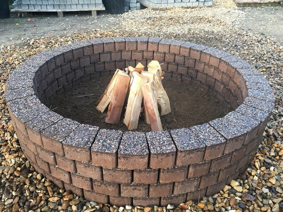 110 cm round fire pit granite fire place concrete stone bricks garden ...