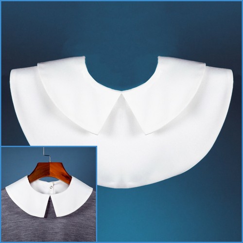 False White Pointed Flat Collar Faux Polyester Satin Detachable ...