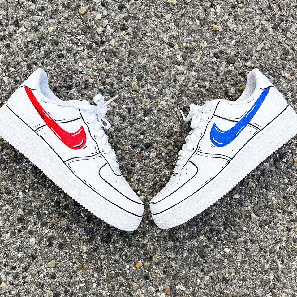 Nike Custom Air Force 1 "Red White & Blue Cartoon" Outline USA Shoe ...
