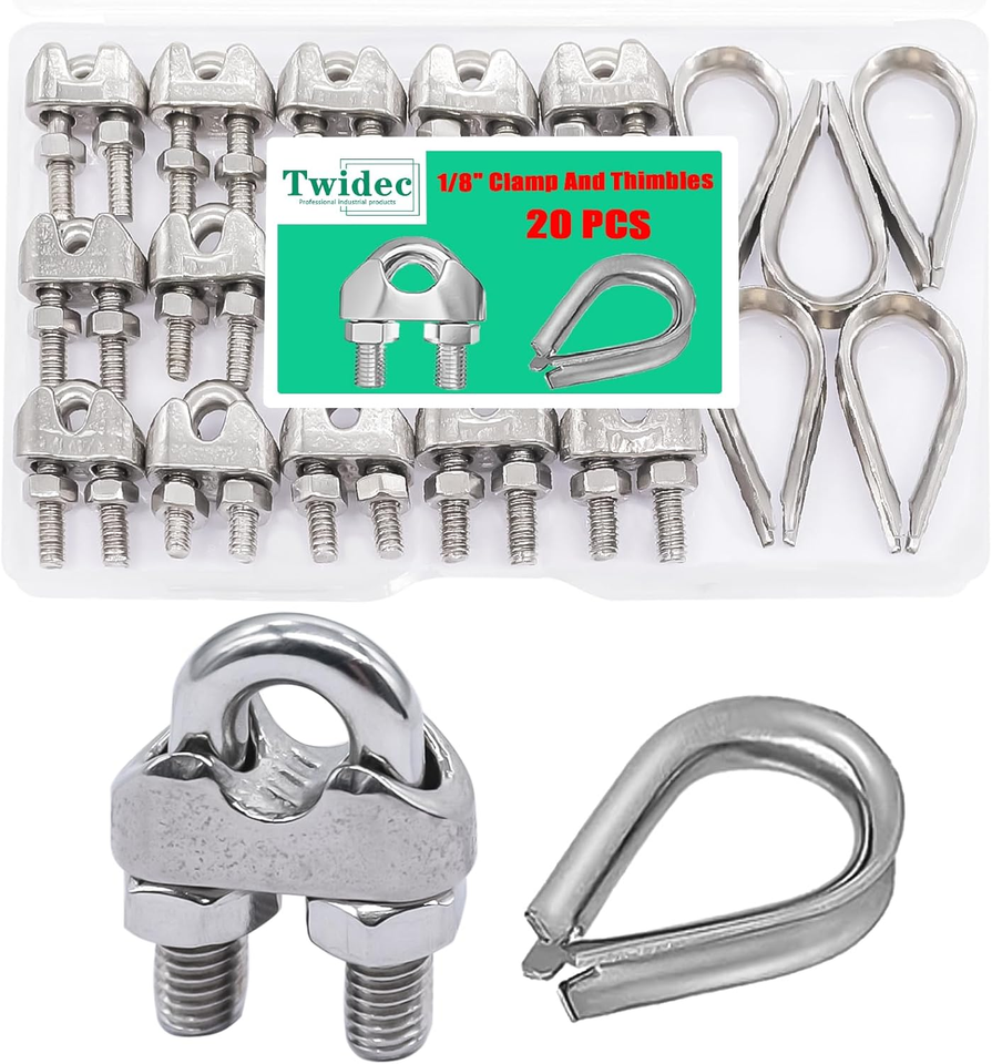 /20PCS 304 Stainless Steel 1/8" Wire Rope Cable Clip Clamp And ...