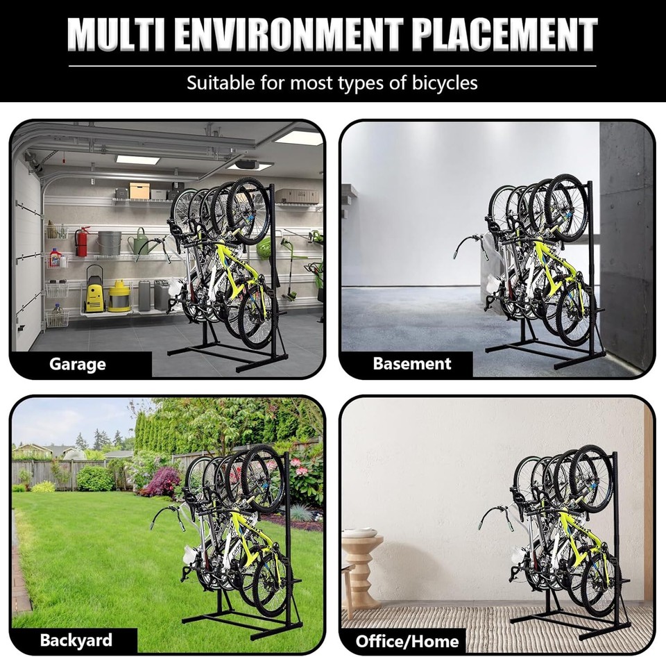 Upright Bike Stand, 5-Bike Stand Rack, Indoor Bike Storage Standing ...