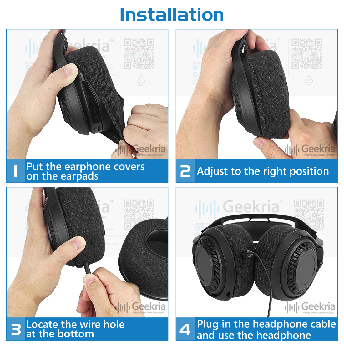 Geekria 2 Pairs Large Knit Fabric Washable Headphone Covers/Earphone ...