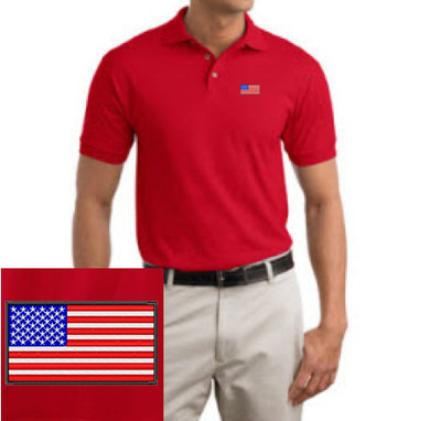 USA Flag EMBROIDERED Red Polo Shirt "American Flag" | eBay