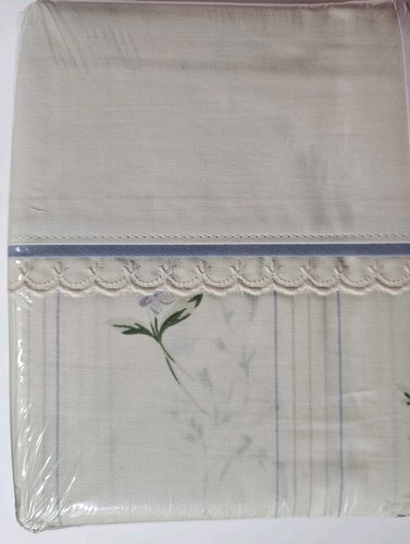 Vtg Martha Stewart Fancy 4pc Full Size Sheet Set Ivory Blue Poppy ...