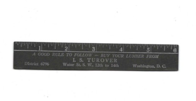 1936 Advertising Premium Ruler & Calendar L.S. Turover LUMBER ...