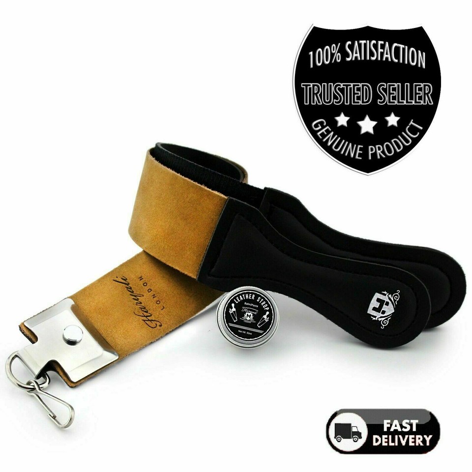 Genuine Leather Double Strop Knife Straight Razor Sharpening Belt with ...