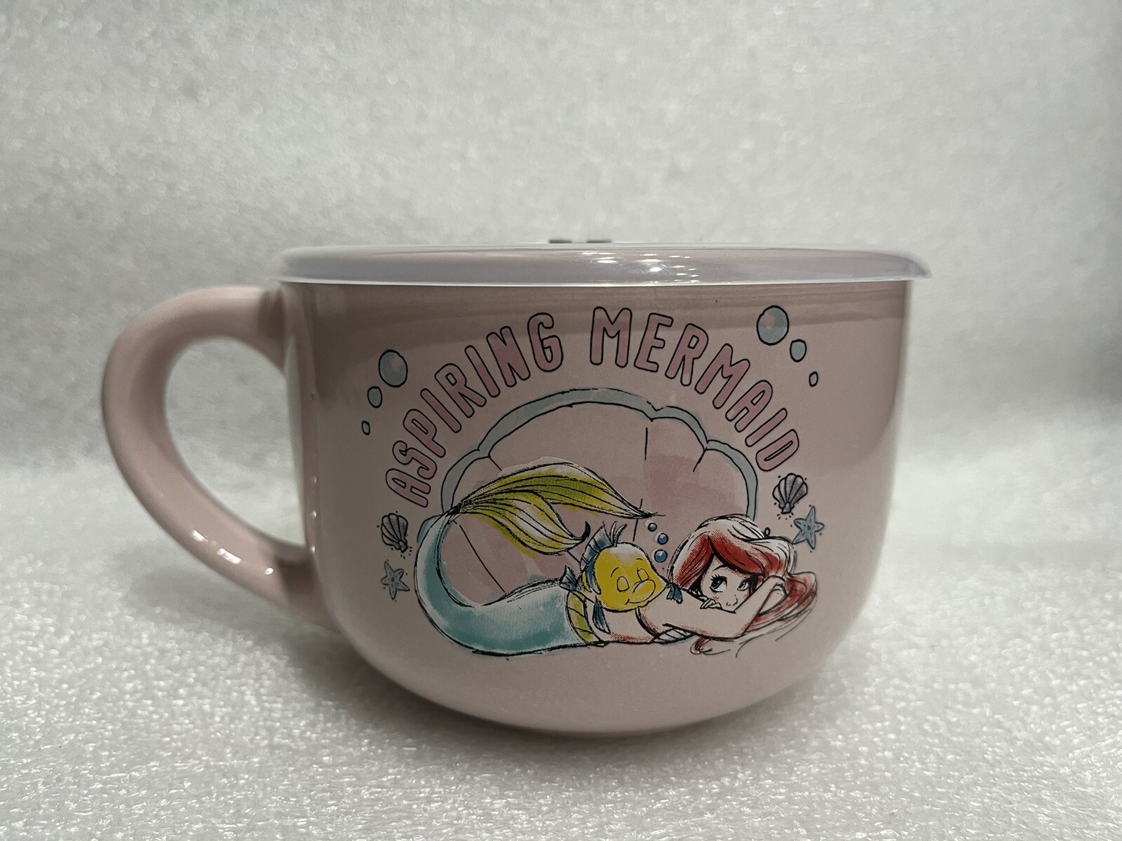 Disney’s The Little Mermaid Ariel Pink Soup Bowl Cup Mug 24oz With Lid ...