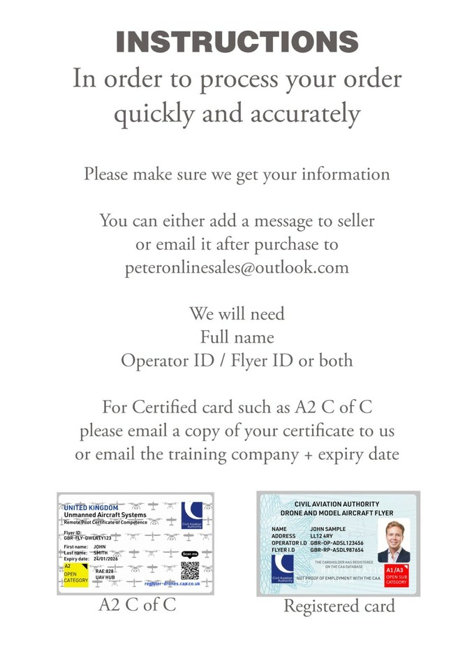 CAA Drone Regulatory ID card for A2 C of C qualification holders with ...