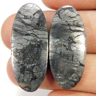 Natural Untreated Marcasite Matched Pair Oval Cabochon 40.90Cts. Loose ...