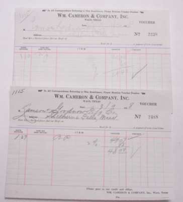 1928 Lamson Goodnow WM Cameron Co Waco TX Handwritten Ephemera L288J | eBay