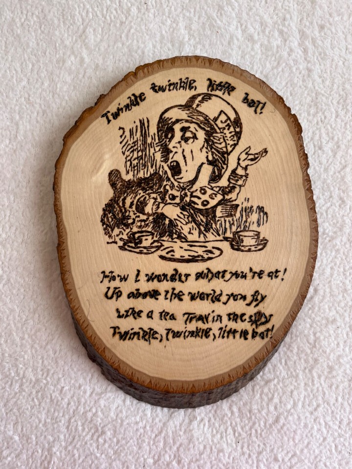 Wood burning art pyrography 8.5"x6.5"x0.2" thick solid wood live edge ...