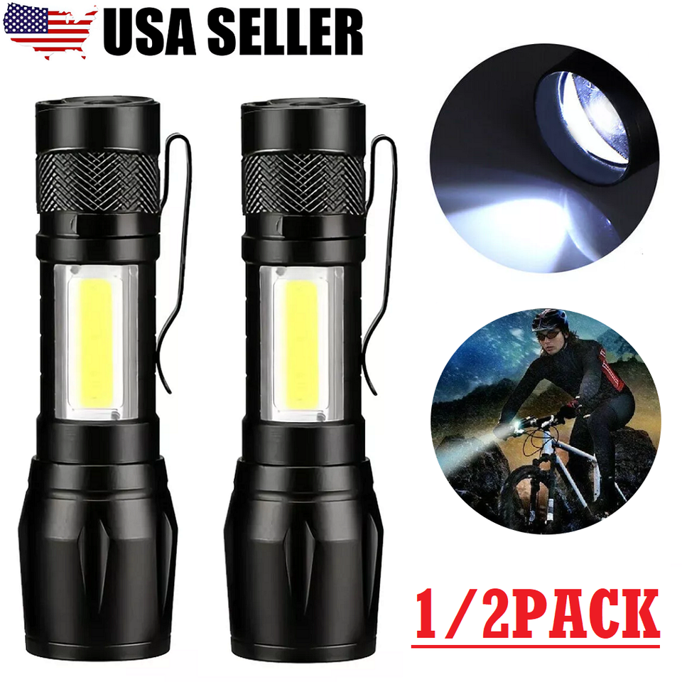 2× Super Bright LED Tactical Flashlight Zoomable USB Rechargeable Lamp ...