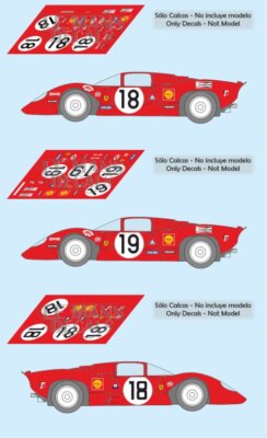 Decals Ferrari 312 P Le Mans 1969 18 19 test 1:32 1:24 1:43 1:18 312P ...