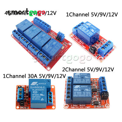 1CH/2CH/4CH Relay Module Board With Optocoupler H/L Level Triger 5/9/12 ...