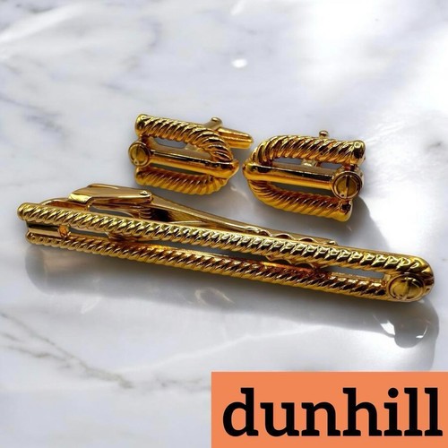 Dunhill Gold Tie Pin Cufflinks Set D Logo - Pre-Owned Condition | eBay