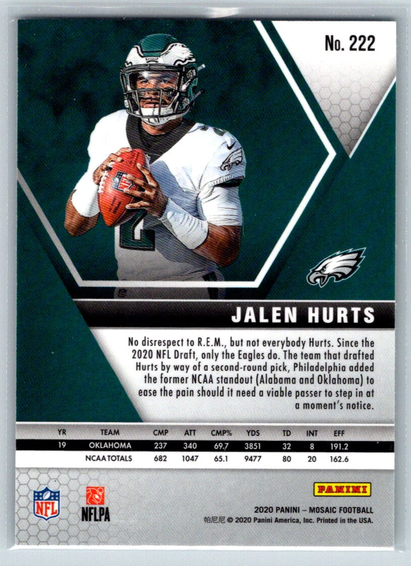 2020 Panini Mosaic Jalen Hurts Rookie Card #222 Base Philadelphia ...