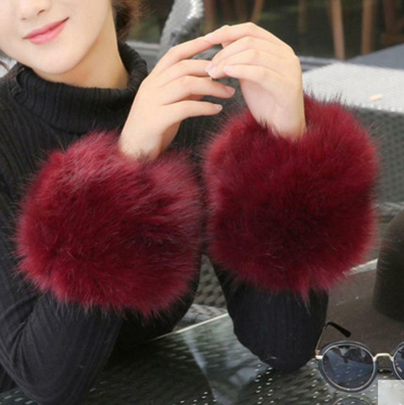Women Winter Warm Sleeve Wristband Cuff Windproof Imitation Fox Fur ...