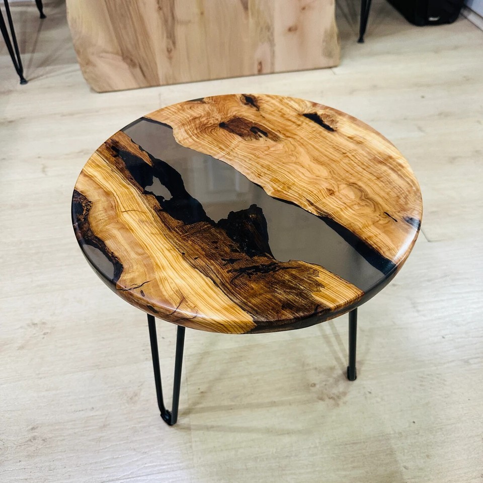 Black Transparent Epoxy Resin Olive Wood Coffee Table - Mid Century ...