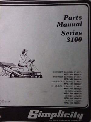 Simplicity 3105 3108 3110 RER Riding Lawn Mower Tractor Parts Manual 5 ...