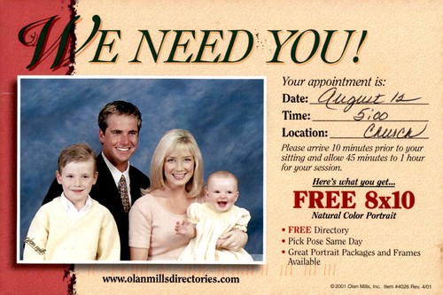 Olan Mills Portrait Session, August 2001 Postcard | eBay