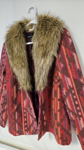 Colleen Lopez Large Red Aztec Faux Fur Trim Coat-Wool Blend | eBay