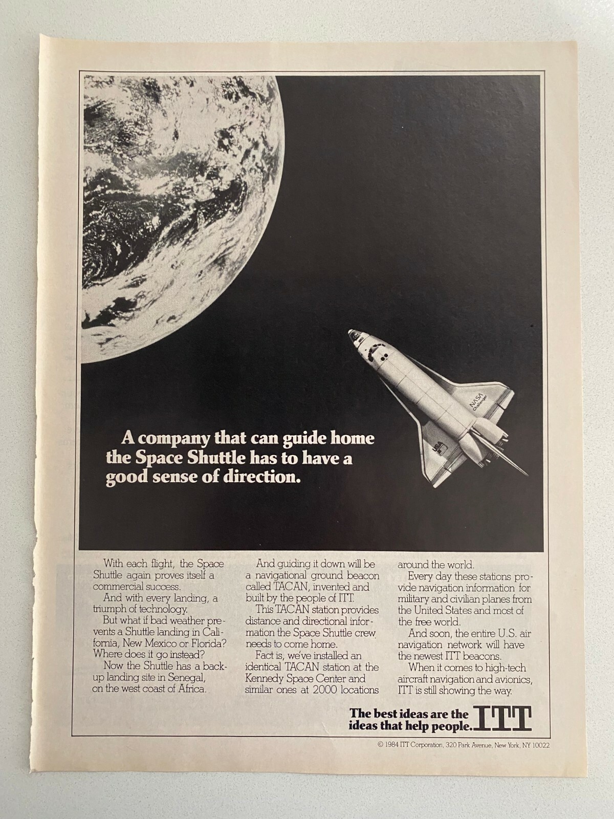 ITT Corporation TACAN Station NASA Space Shuttle Vintage 1984 Print Ad ...